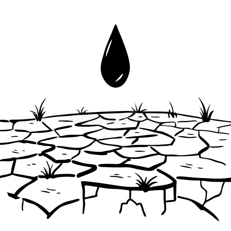 Drought Impact with Dry Cracked Earth and Single Water Drop Vector ...