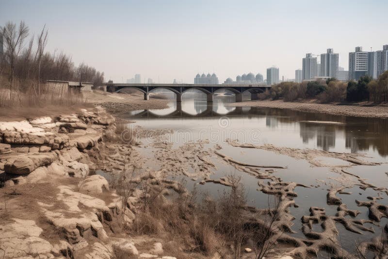 Drought-stricken City, with Dried Up River and Empty Reservoirs Stock ...