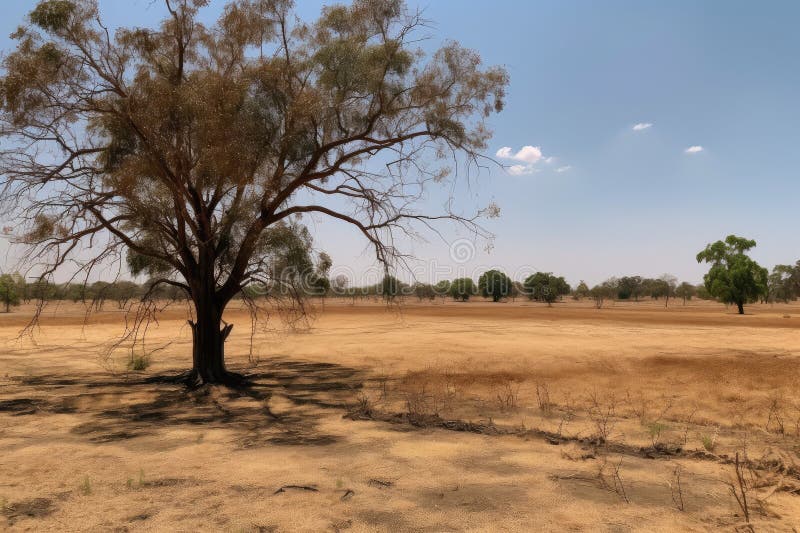Drought-stricken Ecosystem, with Trees and Crops Wilting in the Heat ...