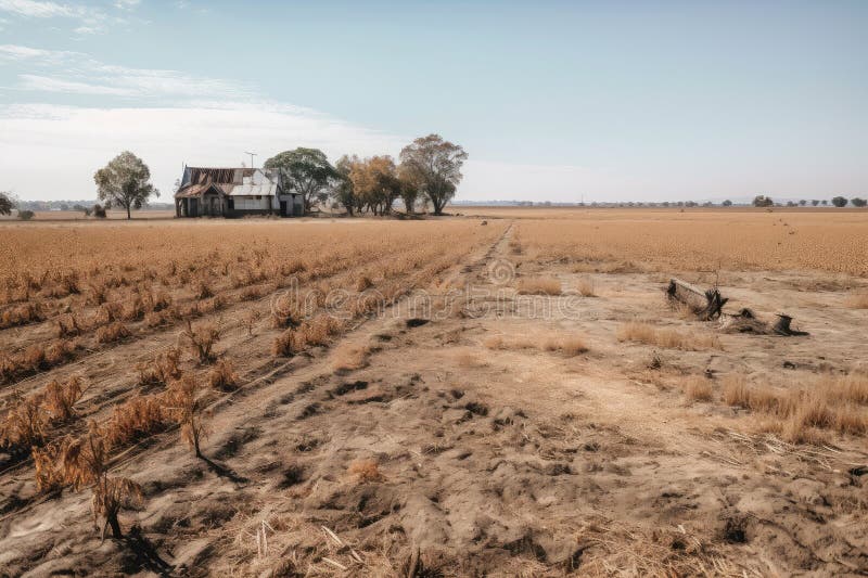 Drought-stricken Farm with Wilted Crops and Dry Fields Stock ...