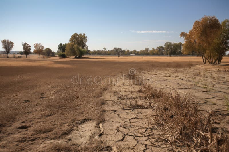 Drought-stricken Farm with Wilted Crops and Dry Fields Stock ...