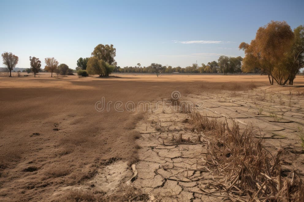 Drought-stricken Farm with Wilted Crops and Dry Fields Stock ...
