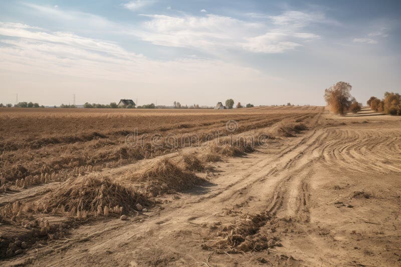 Drought-stricken Farm with Wilted Crops and Dry Fields Stock ...
