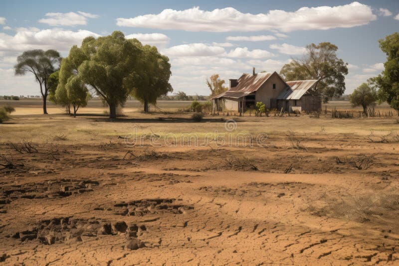 Drought-stricken Farm, with Wilted Crops and Parched Soil Stock Photo ...