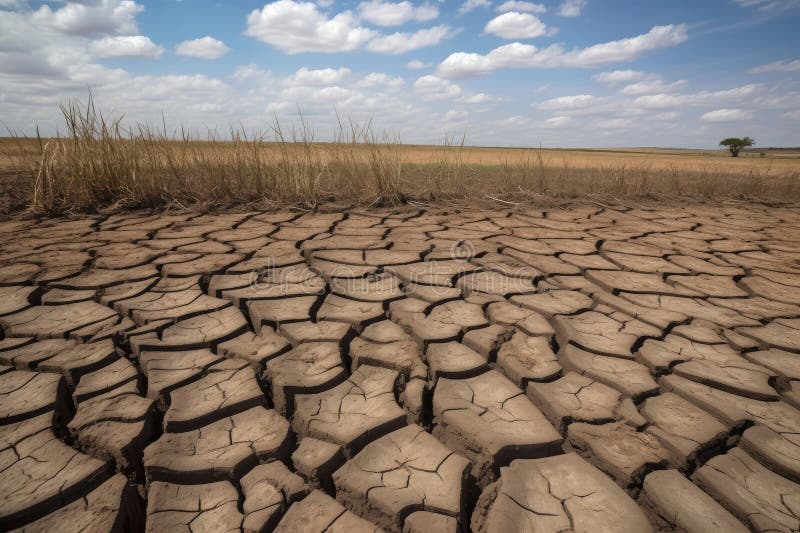 Drought-stricken Field, with Cracked and Dry Soil Stock Illustration ...