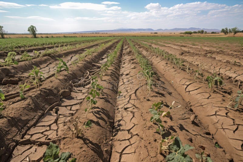 Drought-stricken Field of Crops, with Drooping Plants and Parched Earth ...