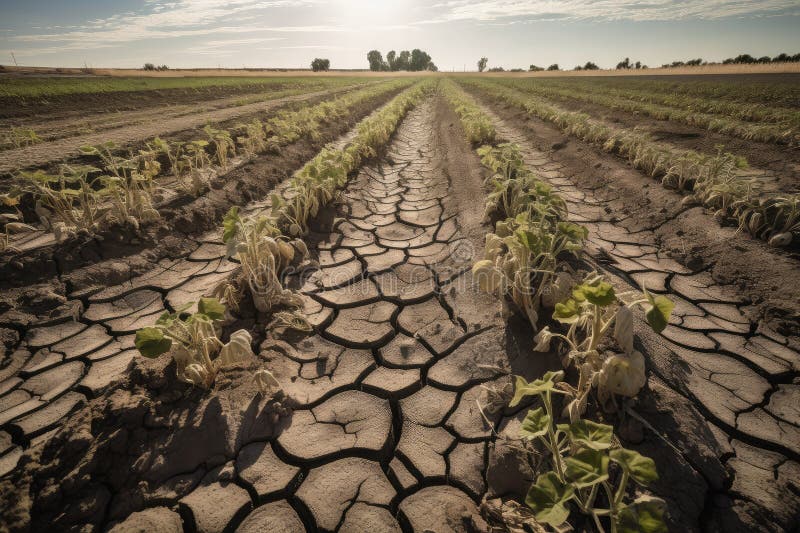 Drought-stricken Field of Crops, with Drooping Plants and Parched Earth ...