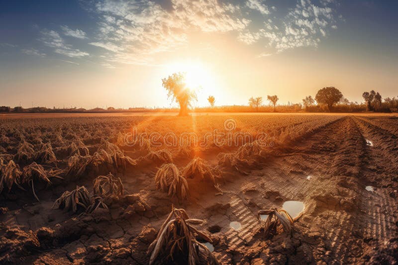 A Drought-stricken Field of Crops, with the Sun Shining Overhead Stock ...