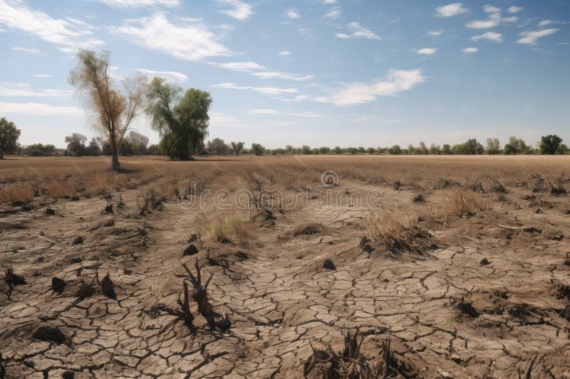 Drought-stricken Field with Dried Crops and Cracked Ground Stock ...