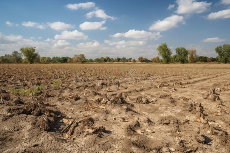 Drought-stricken Field with Dried Crops and Cracked Ground Stock ...