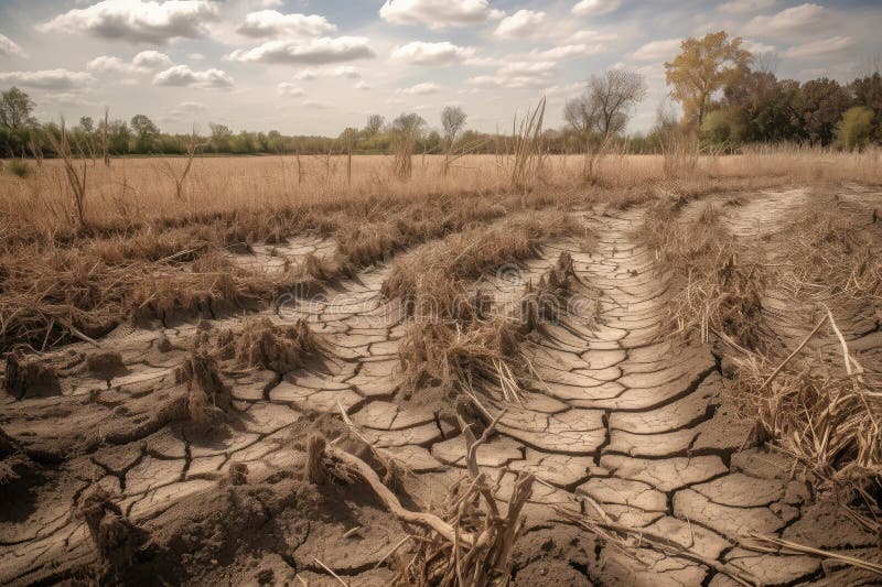 Drought-stricken Field with Dried Crops and Cracked Ground Stock ... Drought-stricken Field with Dried Crops and Cracked Ground Stock ...