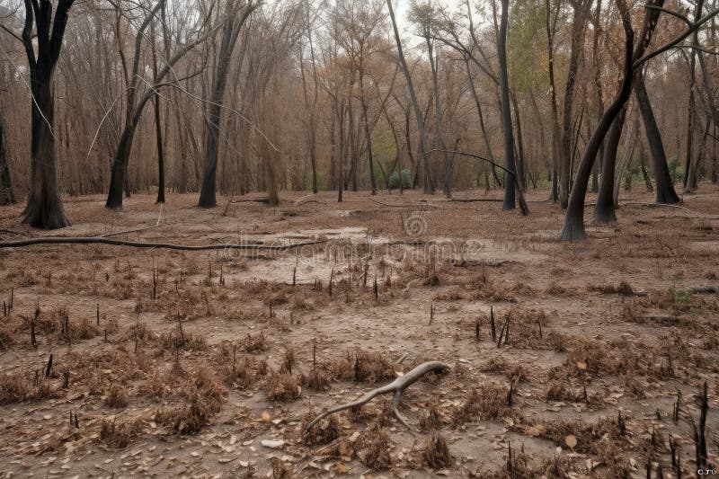 Drought-stricken Forest, with Dried Leaves and Broken Branches on the ...