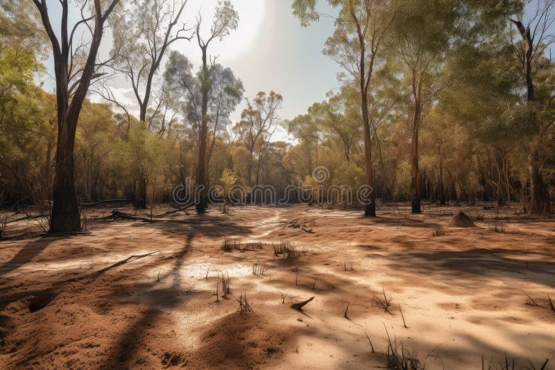 Drought-stricken Forest with Dried Out Trees and Parched Ground Stock ...