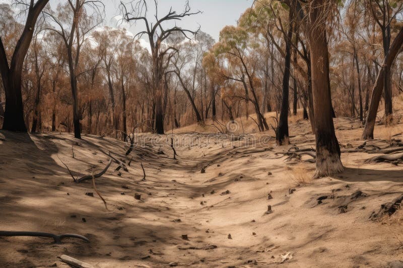 Drought-stricken Forest with Dried Out Trees and Parched Ground Stock ...