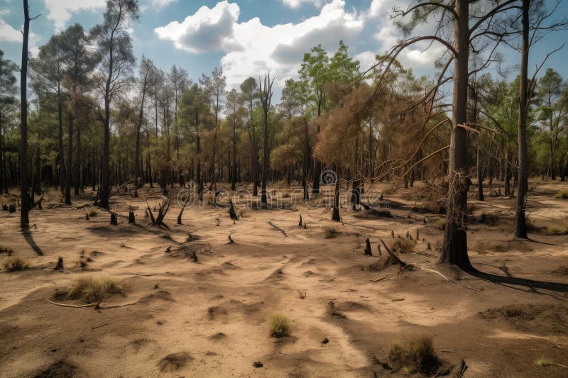 Drought-stricken Forest with Dried Out Trees and Parched Ground Stock ...