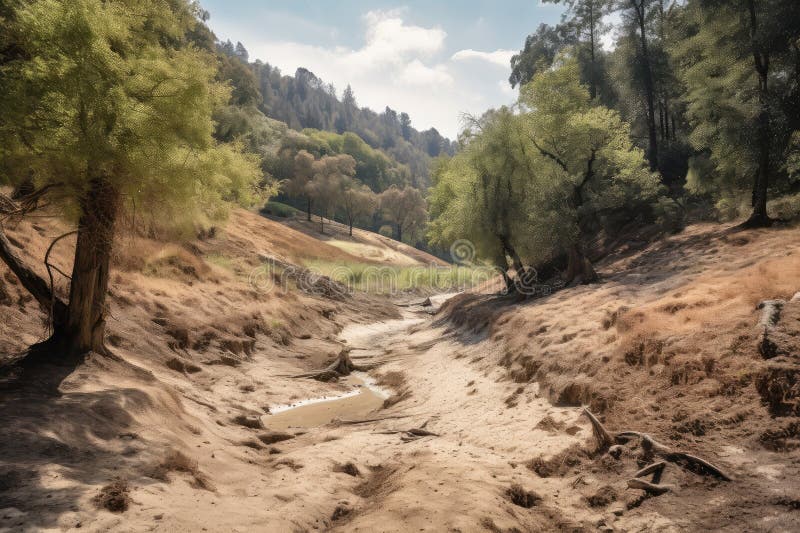 Drought-stricken Forest with Dried Up Stream Stock Photo - Image of ...
