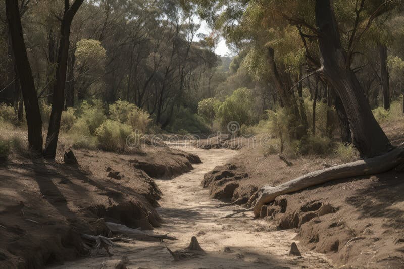Drought-stricken Forest with Dried Up Stream Stock Illustration ...