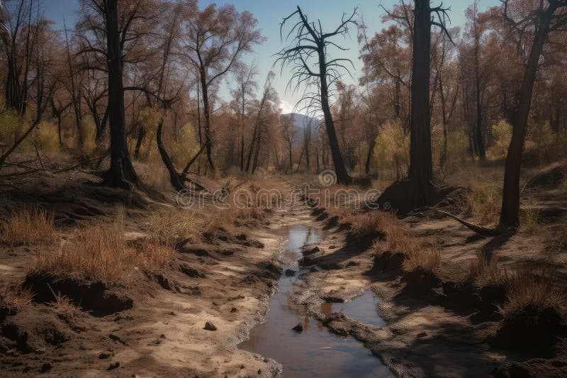 Drought-stricken Forest with Dried Up Stream Stock Illustration ...