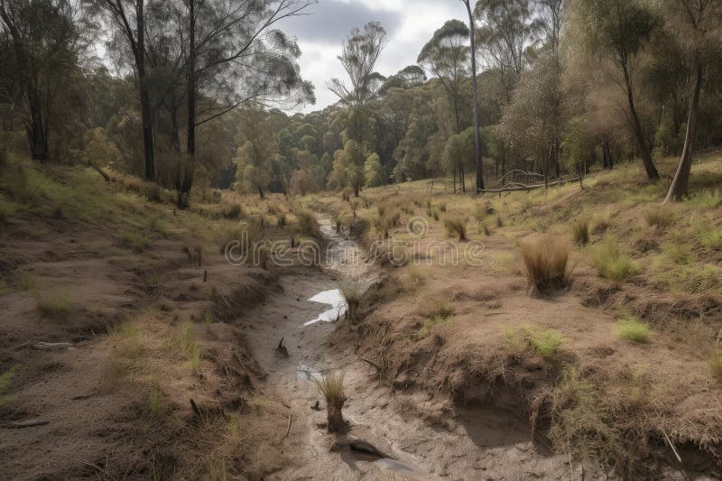 Drought-stricken Forest with Dried Up Stream Stock Illustration ...