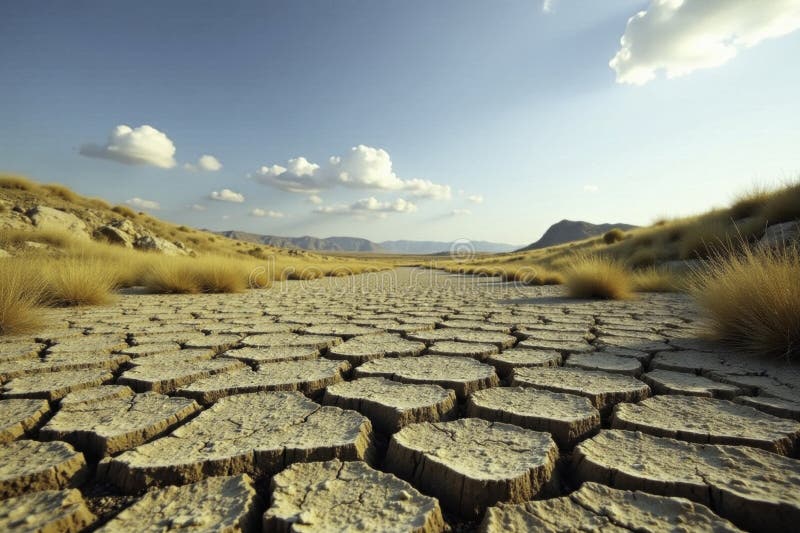 Drought Stricken Grasslands with Cracked Earth, , Desolate Landscape ...