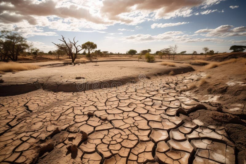 Drought-stricken Land, with Dried Up River and Cracked Earth Visible ...