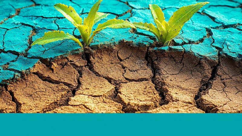 Drought-stricken Land, Seedlings Emerge, Cracked Soil Stock Image ...