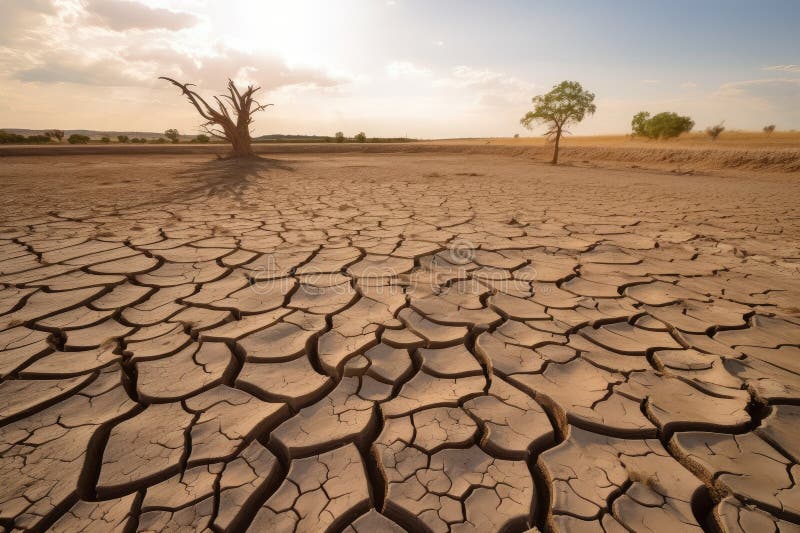 Drought-stricken Landscape with Parched Earth and Cracked Ground Stock ...