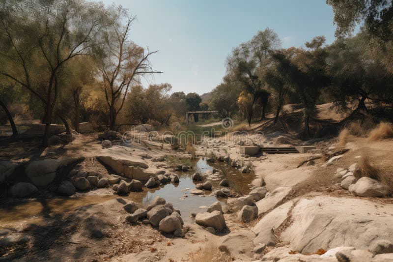 Drought-stricken Park with Dried Up Waterfalls and Streams Stock Photo ...