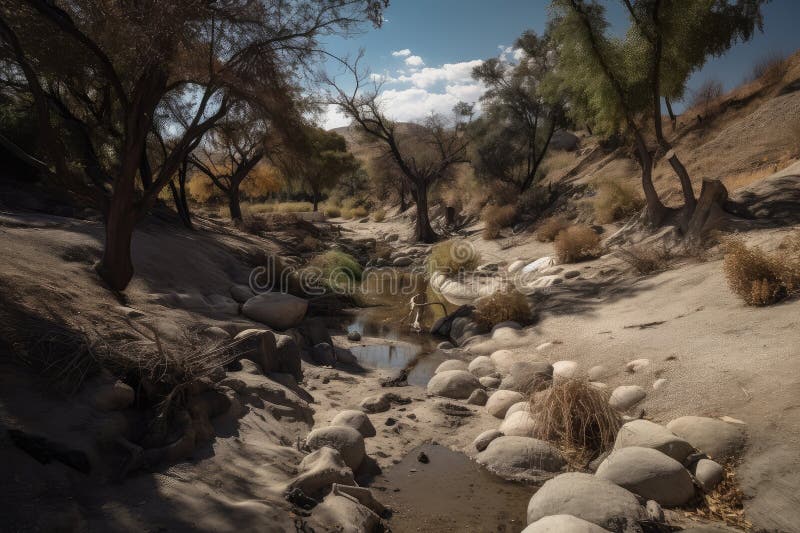 Drought-stricken Park with Dried Up Waterfalls and Streams Stock ...