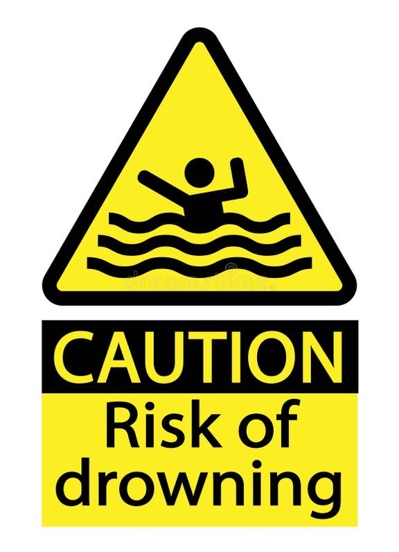 Caution, Risk of Drowning. Warning Yellow Triangle Sign with Text ...