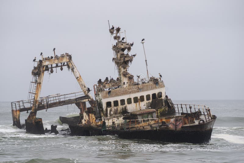Drowned ship in Namibia stock image. Image of water - 162309985