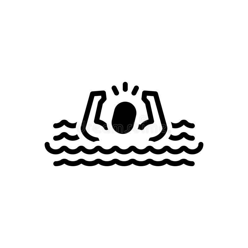 Black Solid Icon for Drowning, Life in Danger and Accident Stock Vector ...