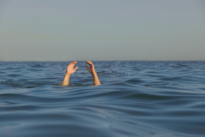 Drowning Man Reaching for Help in Sea Stock Image - Image of diving ...