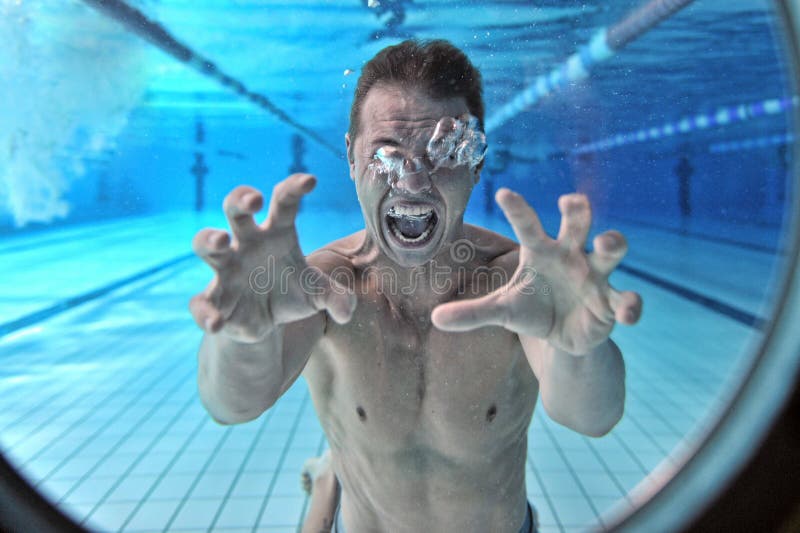 Drowning Man Underwater Diver Stock Image - Image of danger, glass ...