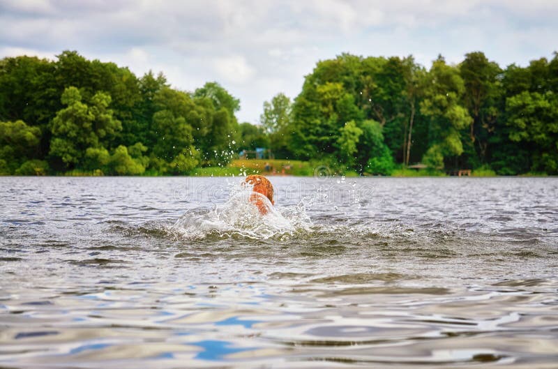 Drowning Swimmer in a Lake while Bathing Stock Photo - Image of ...