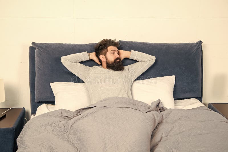 Drowsy Guy Being in Bed Awake after Sleep, Morning Stock Image - Image ...