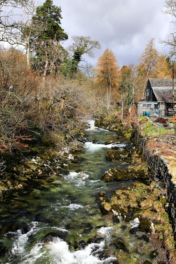 Fast Flowing River at Elterwater Stock Photo - Image of trees, water ...