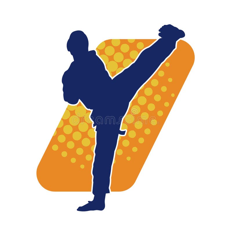 Silhouette of a Male Doing Martial Art Kick Pose. Stock Vector ...