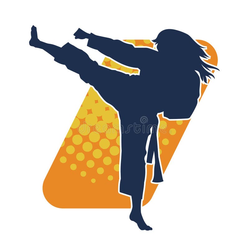 Silhouette of a Martial Art Woman Doing Kicking Pose. Stock Vector ...