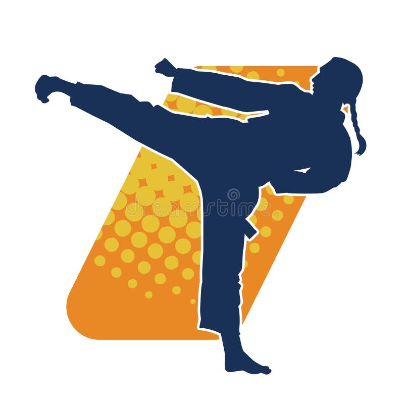 Silhouette of a Martial Art Woman Doing Kicking Pose. Stock Vector ...