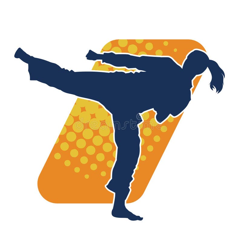 Silhouette of a Martial Art Woman Doing Kicking Pose. Stock Vector ...
