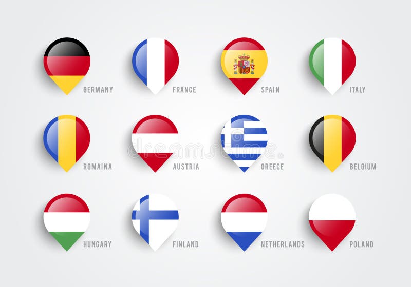 Vector Illustration Map Pointers with Flago of Europe Stock Vector ...
