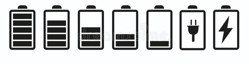 Battery Icon Set. Battery Charging Indicator Icons.. Alkaline Battery ...