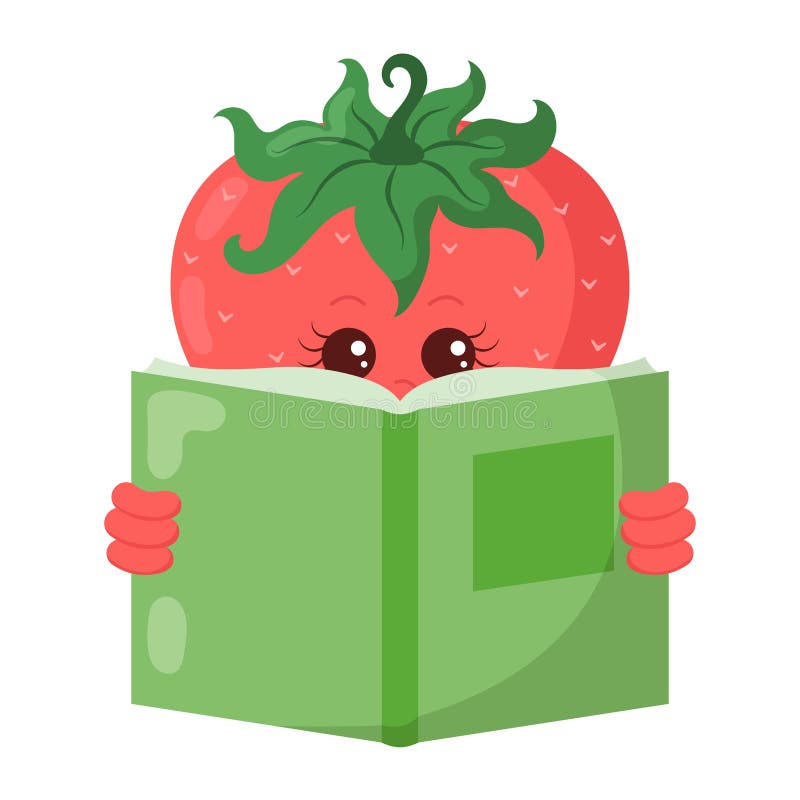 Cute Kawaii Strawberry Reading Book in Doodle Style with Shadows Stock ...