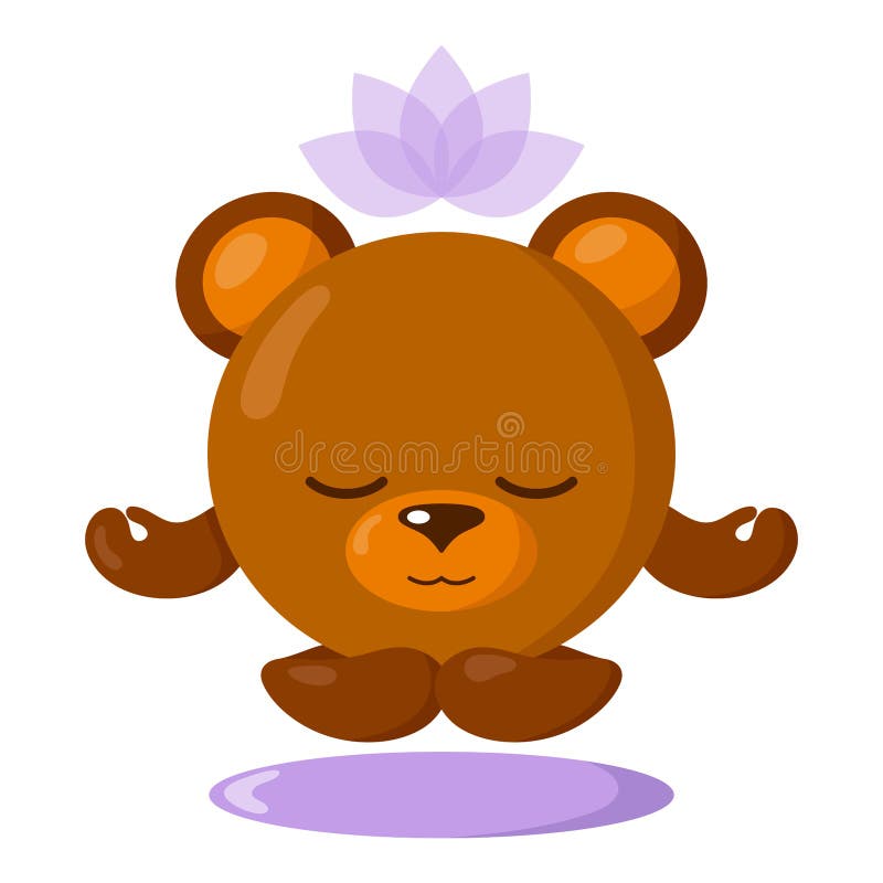 Funny Cute Kawaii Meditating Bear with Lotus Flower Over Head and Round ...