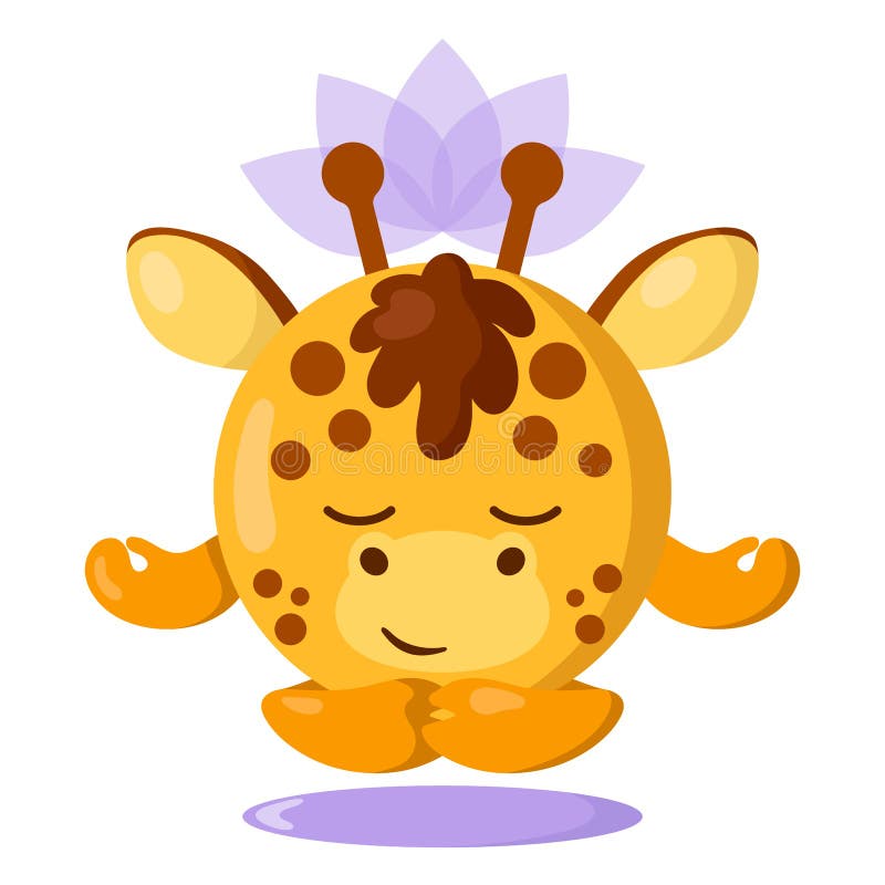Funny Cute Kawaii Meditating Giraffe with Lotus Flower Over Head and ...