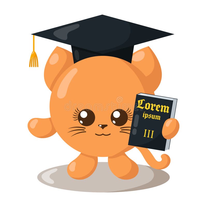 Funny Cute Cat Justice with Book Copy Space and Hat in Flat Design ...