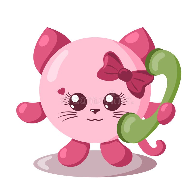 Funny Cute Smiling Cat Holding a Phone. Stock Vector - Illustration of ...