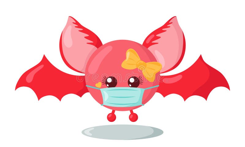 Funny Cute Kawaii Bat with Round Body and Protective Medical Face Mask ...