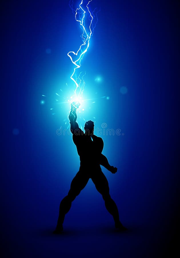 Vector Illustration Silhouette of Man with Energy Lightning Stock ...
